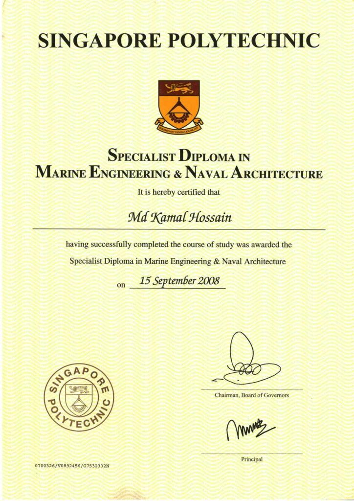 Advanced Diploma certificate (SMENA) | HOSSAIN MD KAMAL, IMarEng, PMP®